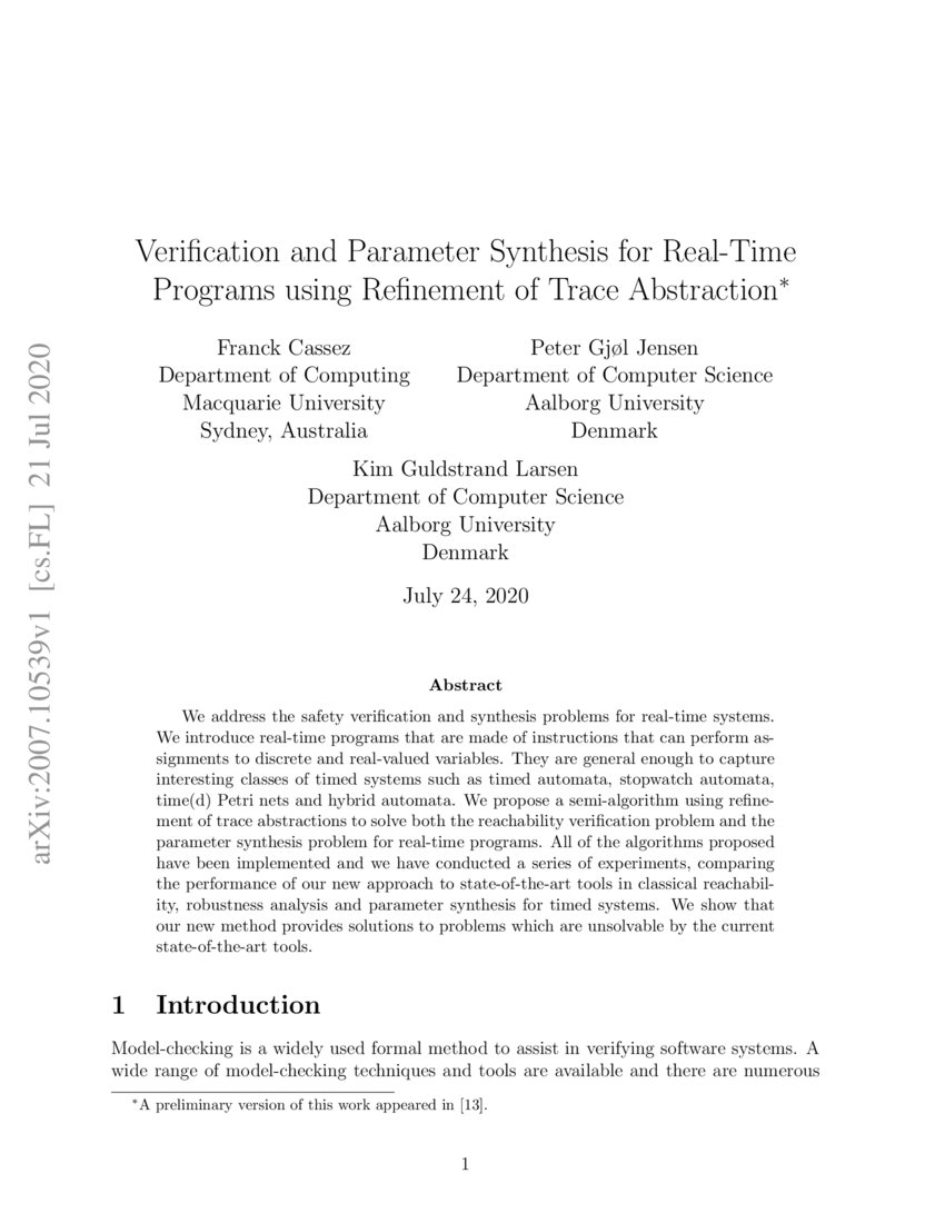 Verification And Parameter Synthesis For Real Time Programs Using Refinement Of Trace