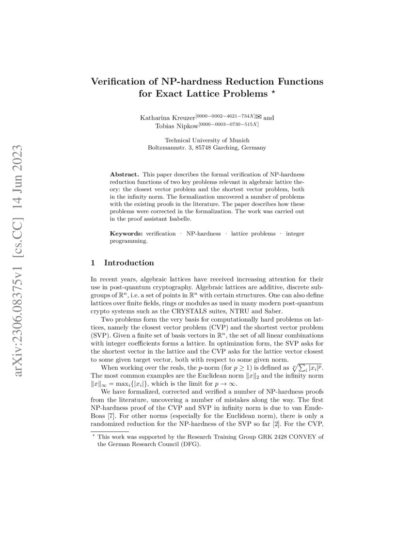 Verification Of Np Hardness Reduction Functions For Exact Lattice 4468