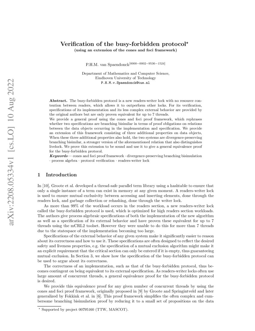 Verification of the busy-forbidden protocol (using an extension of the cones and foci framework ...