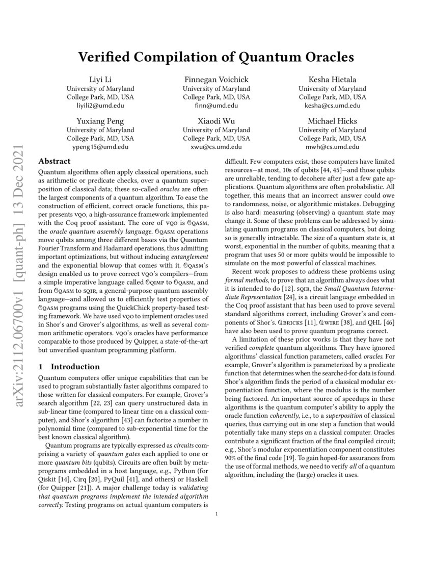 Verified Compilation of Quantum Oracles | DeepAI