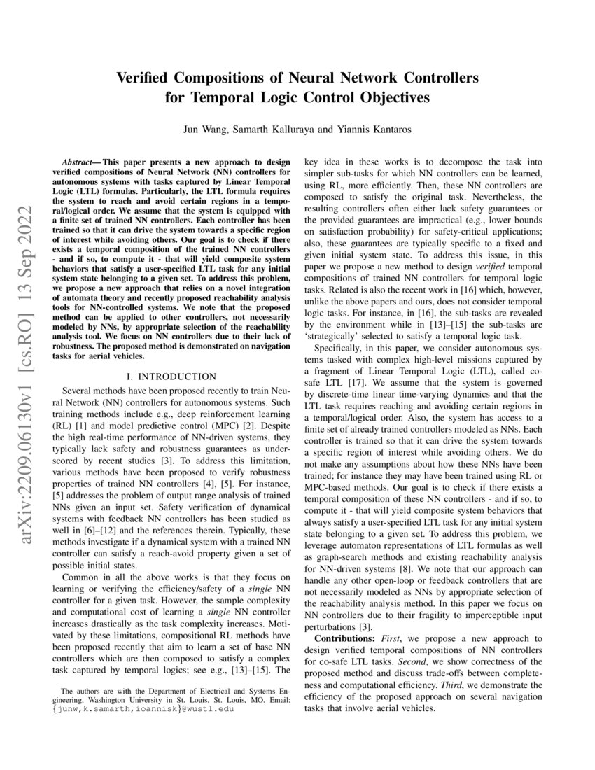 Verified Compositions Of Neural Network Controllers For Temporal Logic Control Objectives Deepai 1806
