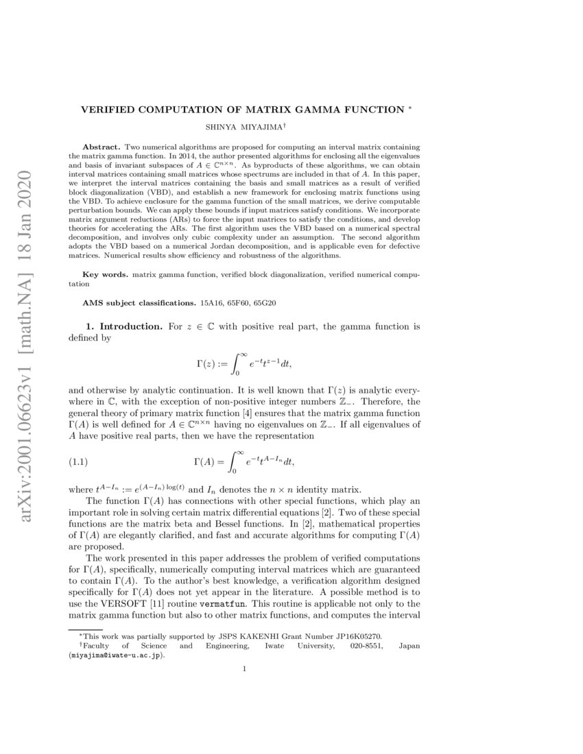 Verified computation of matrix gamma function | DeepAI