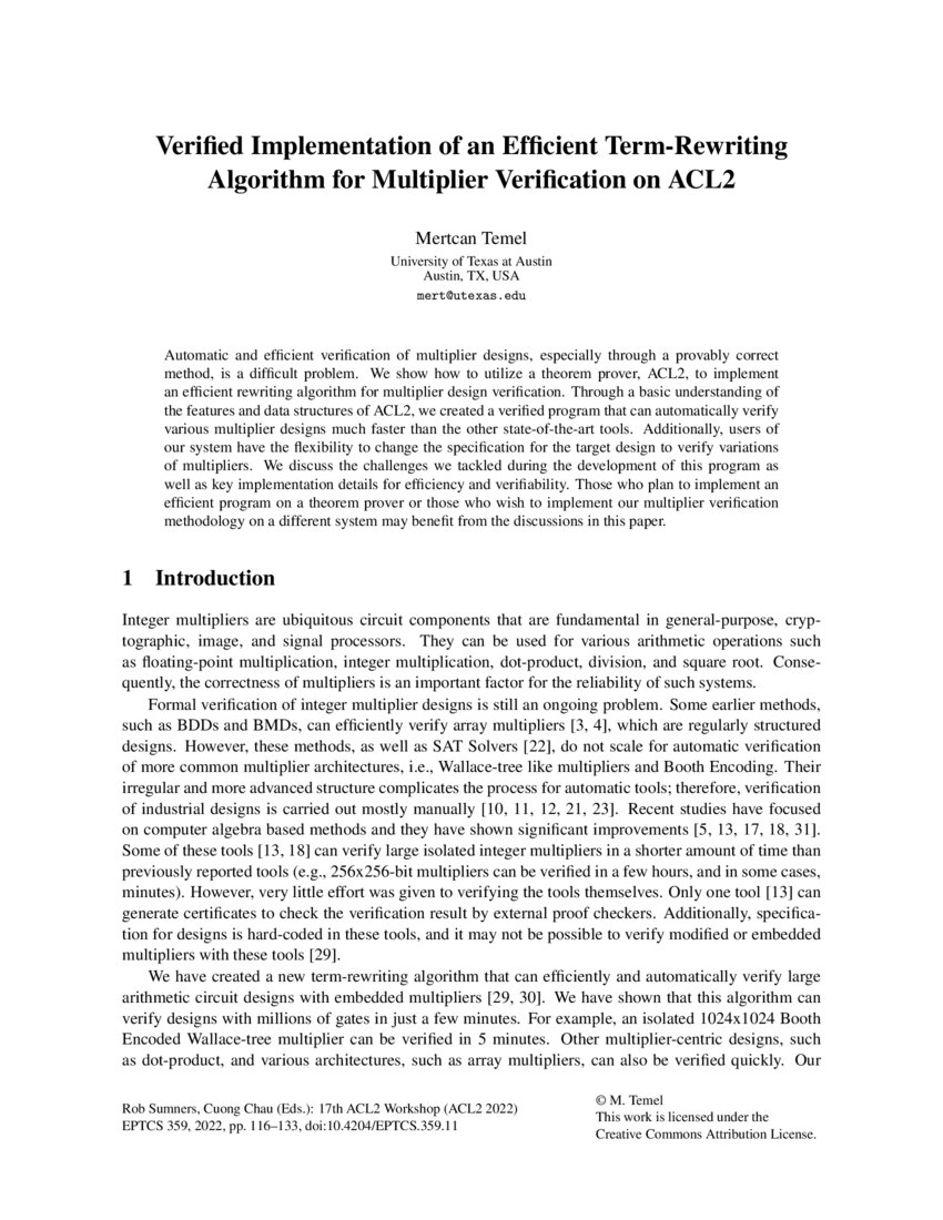 Verified Implementation of an Efficient Term-Rewriting Algorithm for Multiplier Verification on ...