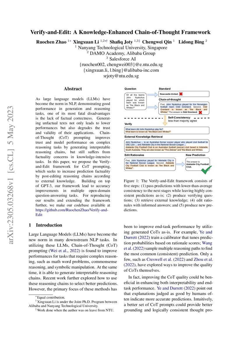 Verify And Edit A Knowledge Enhanced Chain Of Thought Framework Deepai