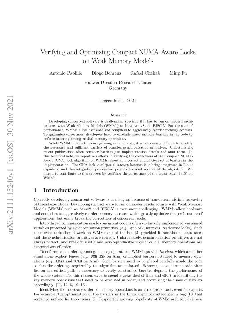 Verifying And Optimizing Compact Numa Aware Locks On Weak Memory Models Deepai