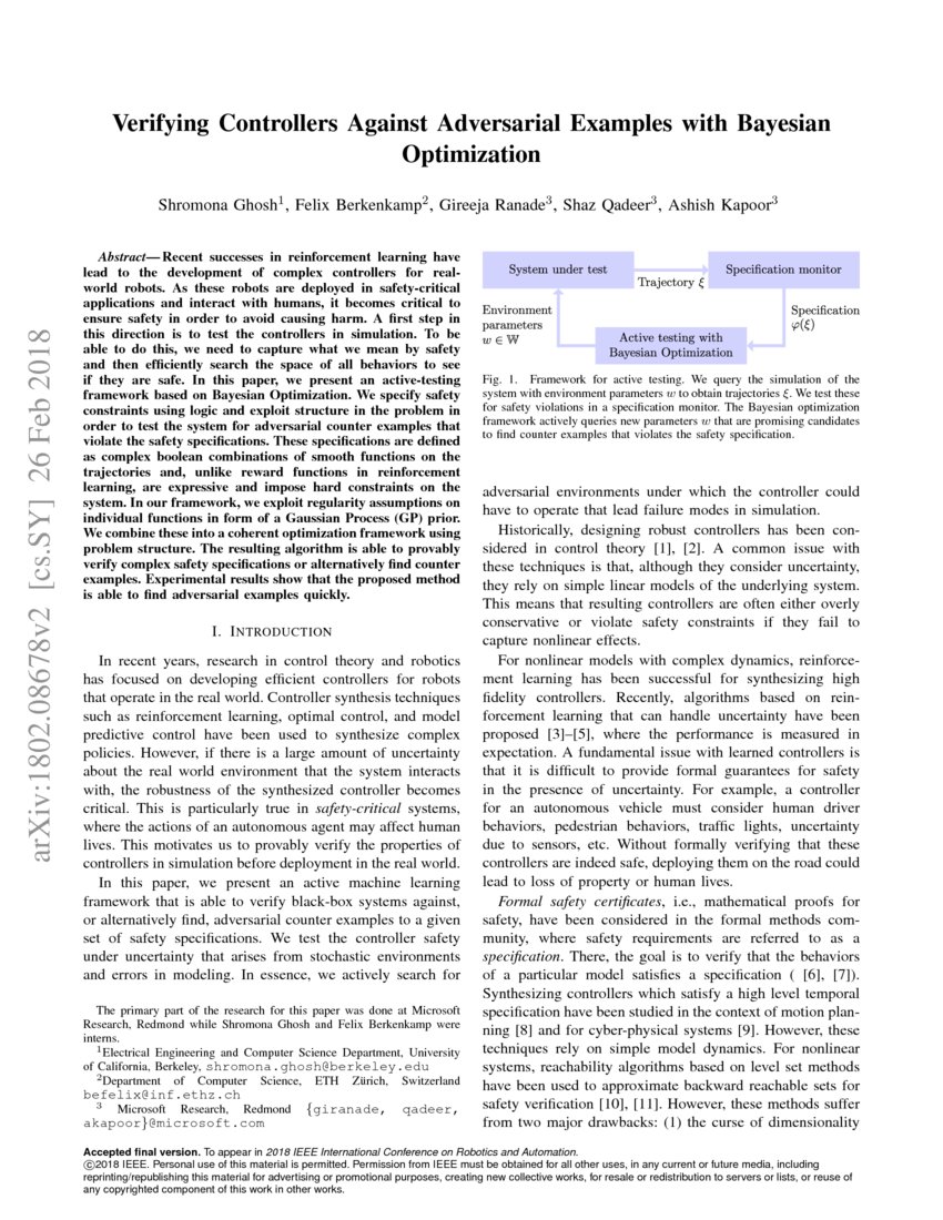 Verifying Controllers Against Adversarial Examples with Bayesian Optimization | DeepAI