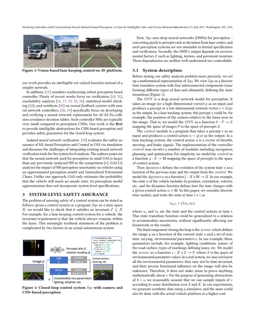 Verifying Controllers with Convolutional Neural Network-based Perception: A Case for ...