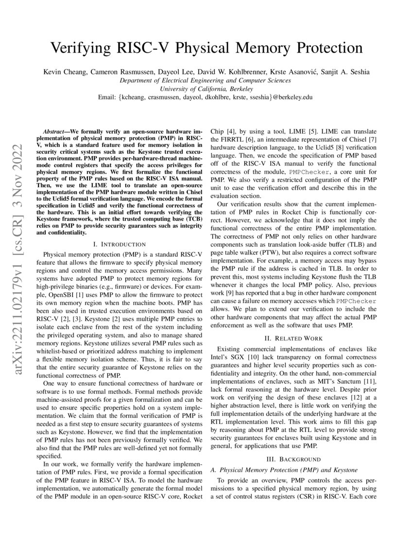 Verifying RISC-V Physical Memory Protection | DeepAI Verifying RISC-V Physical Memory Protection | DeepAI
