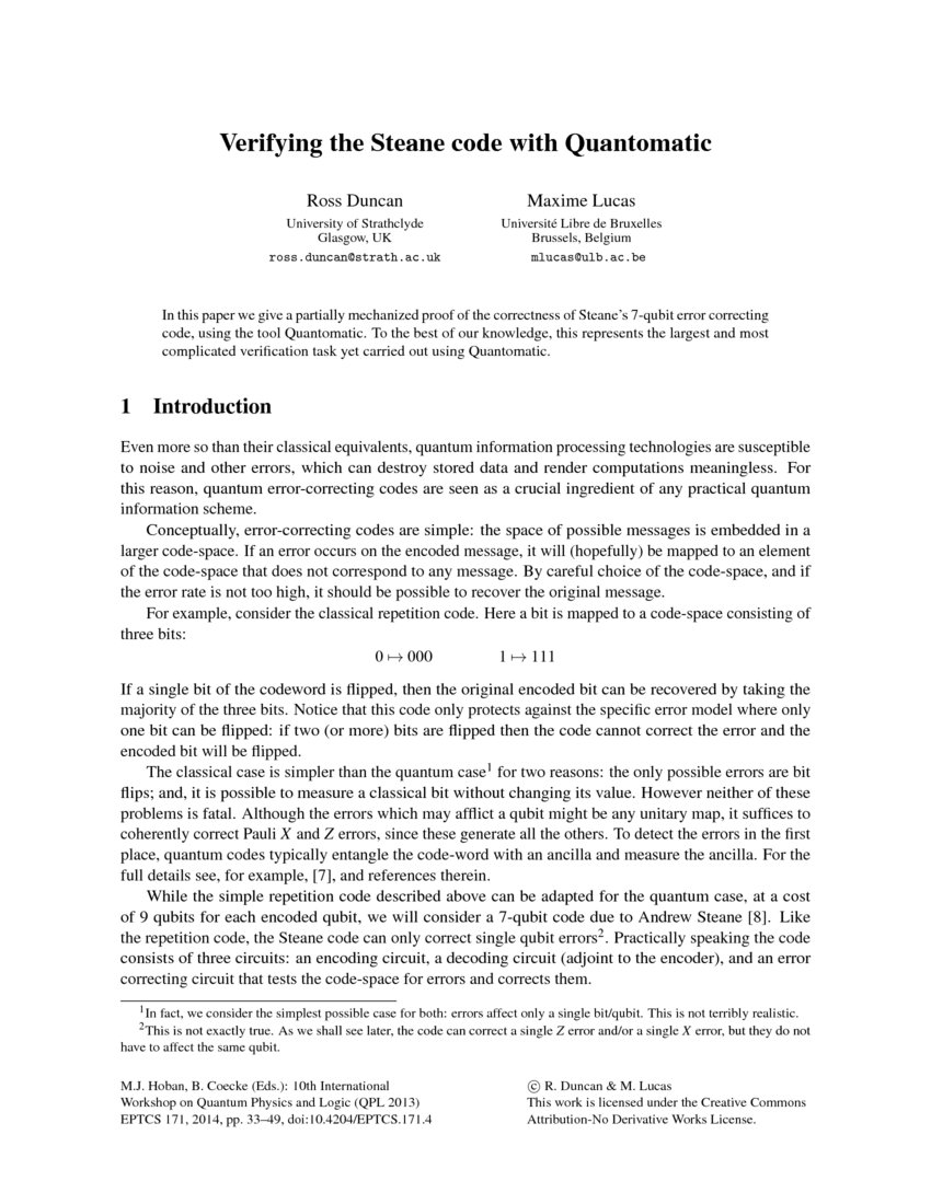 Verifying the Steane code with Quantomatic | DeepAI