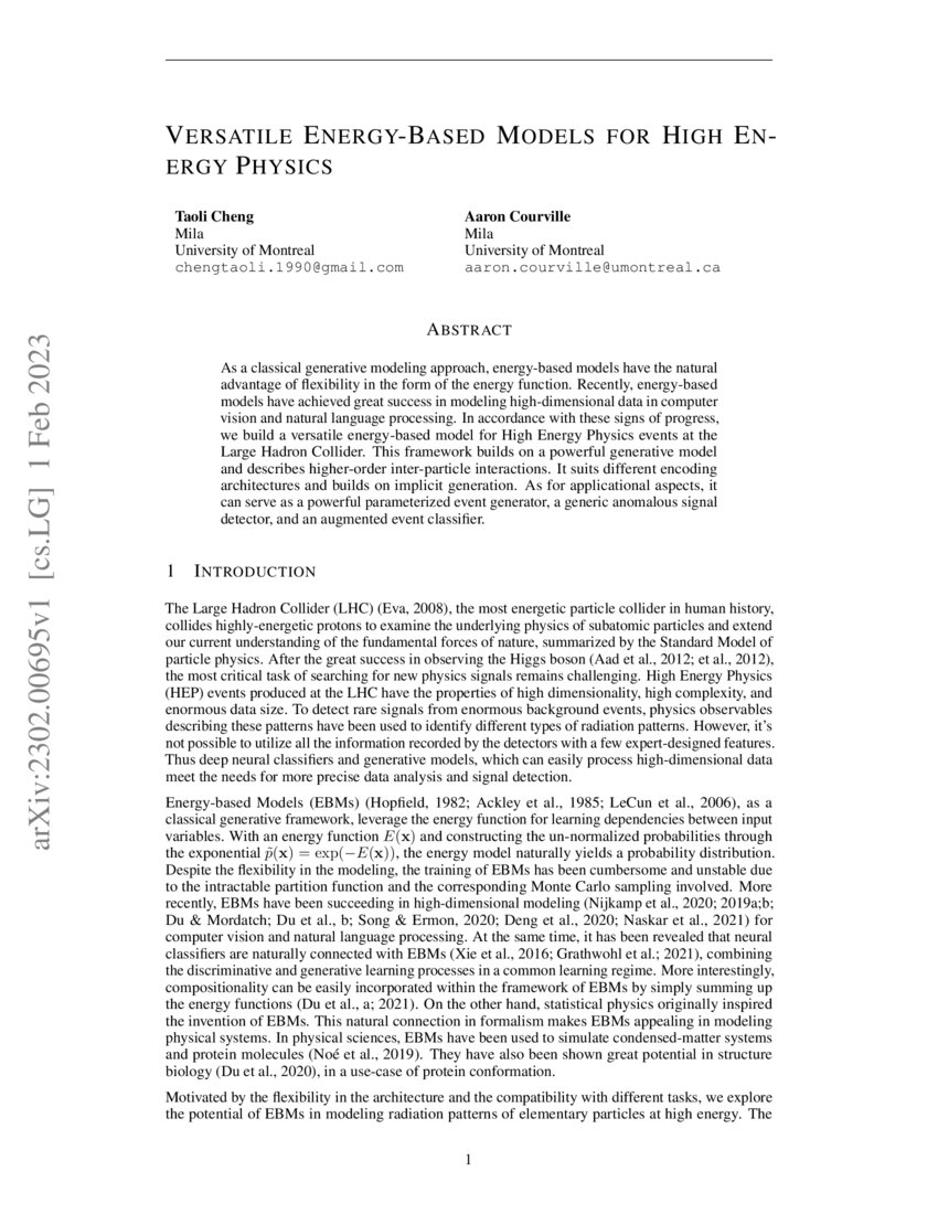Versatile Energy Based Models For High Energy Physics Deepai