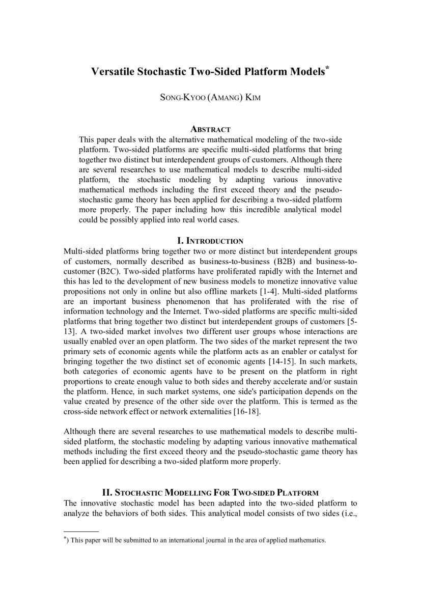 Versatile Stochastic Two-Sided Platform Models | DeepAI