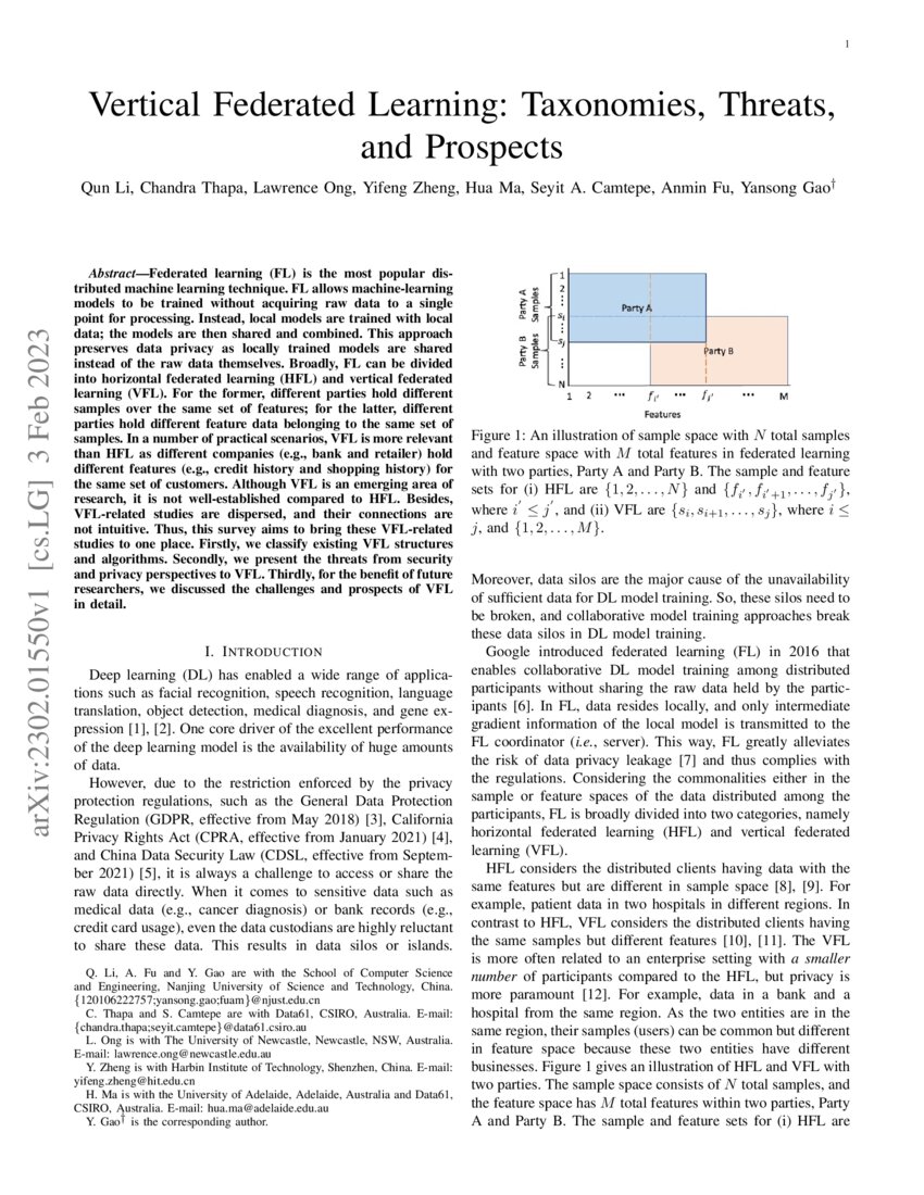 Vertical Federated Learning Taxonomies Threats And Prospects Deepai