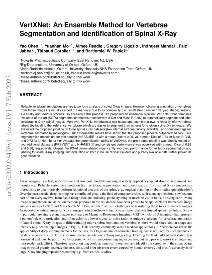 Vertxnet An Ensemble Method For Vertebrae Segmentation And Identification Of Spinal X Ray Deepai