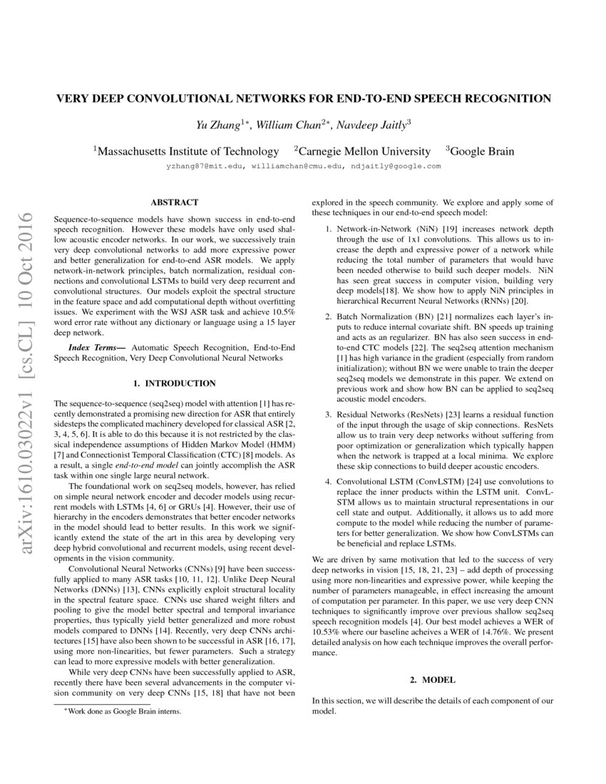 Very Deep Convolutional Networks for End-to-End Speech Recognition | DeepAI