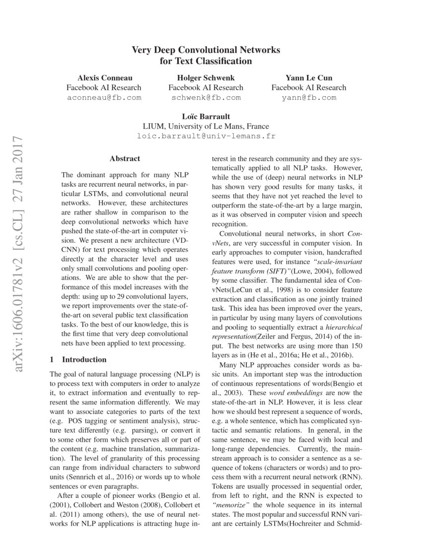 Very Deep Convolutional Networks for Text Classification | DeepAI