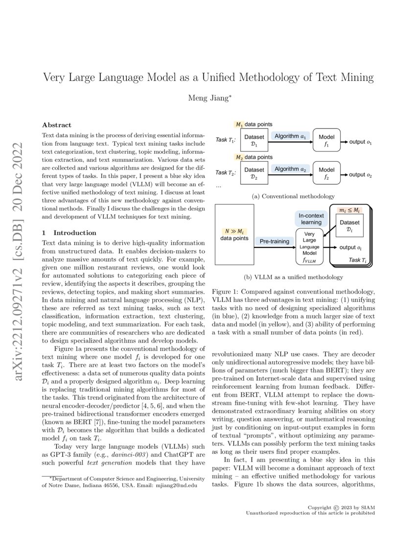 Very Large Language Model as a Unified Methodology of Text Mining | DeepAI