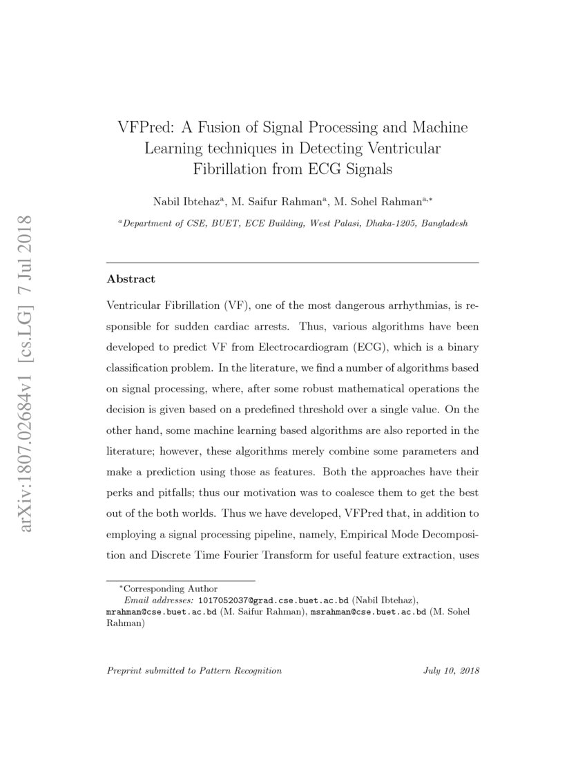 VFPred: A Fusion of Signal Processing and Machine Learning techniques ...