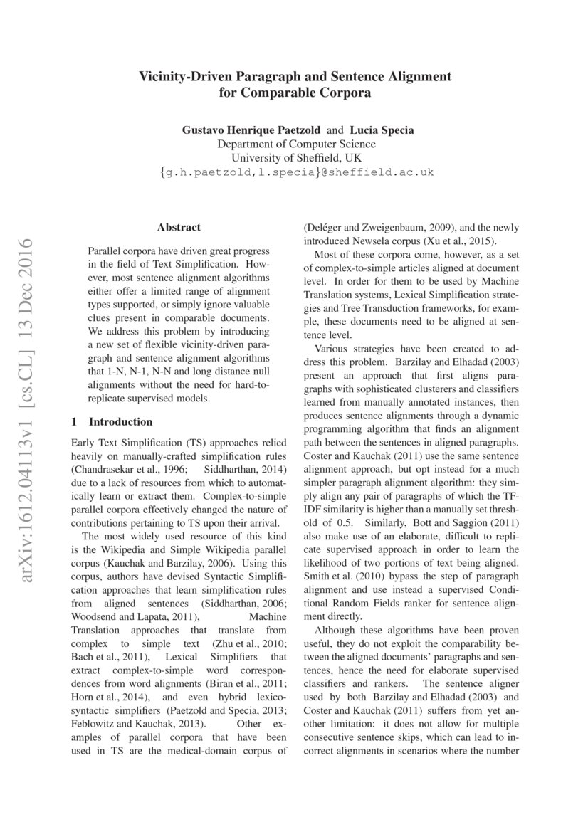 Vicinity Driven Paragraph And Sentence Alignment For Comparable Corpora Deepai