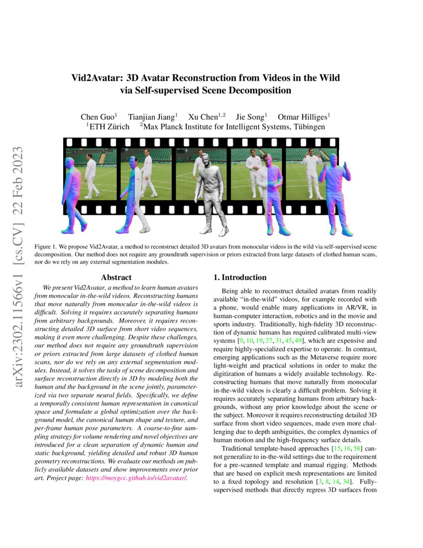 Vid2Avatar: 3D Avatar Reconstruction from Videos in the Wild via Self-supervised Scene ...