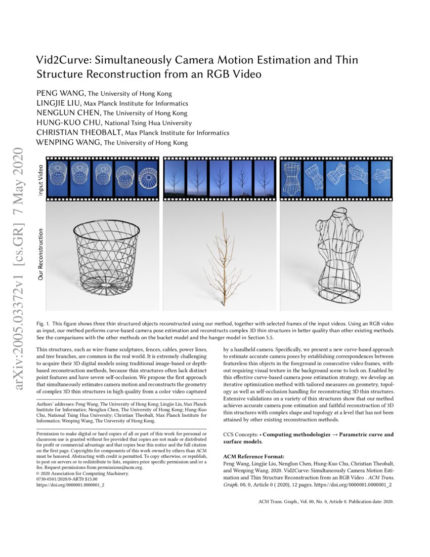 Vid2curve Simultaneously Camera Motion Estimation And Thin Structure Reconstruction From An Rgb