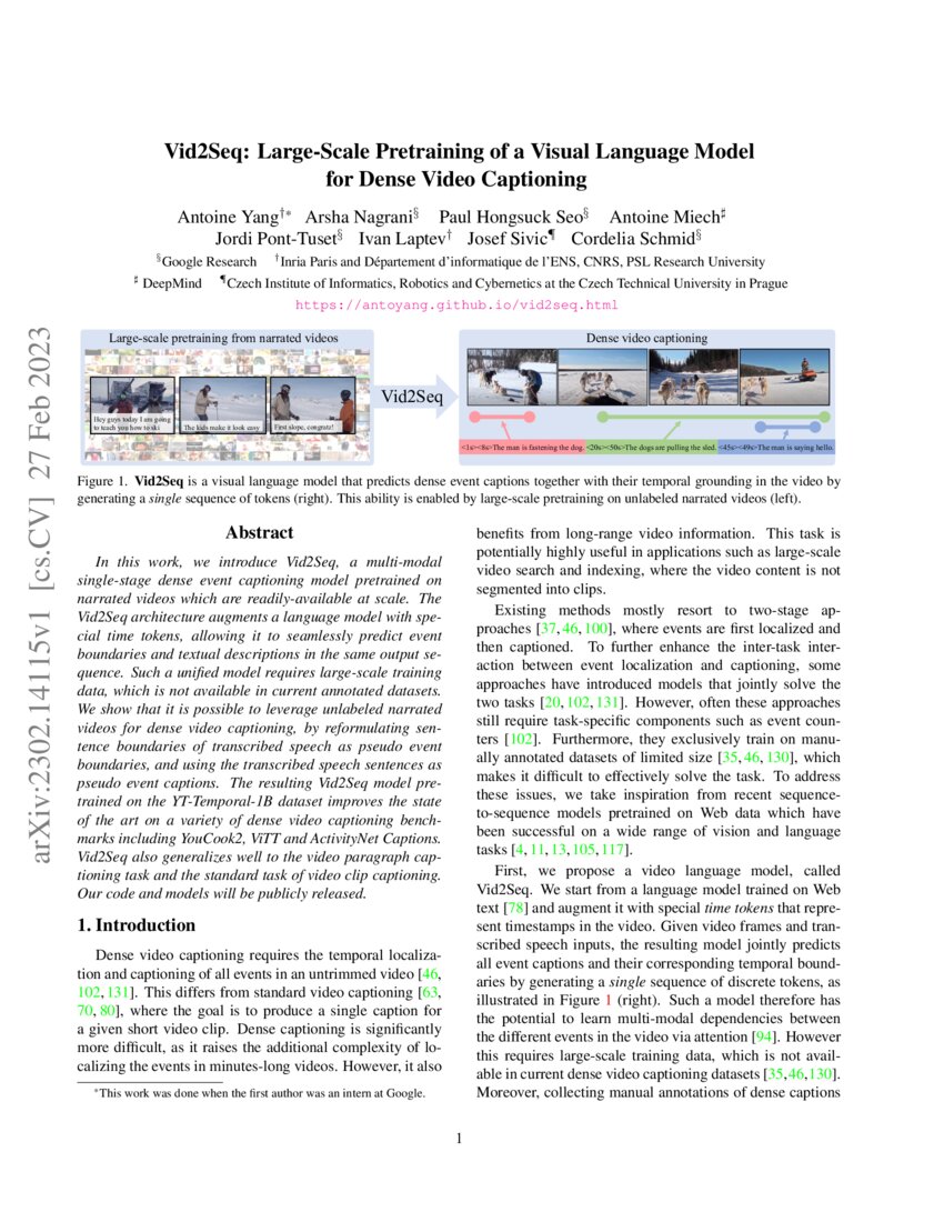 Vid2Seq: Large-Scale Pretraining of a Visual Language Model for Dense ...