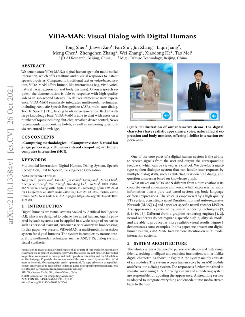 ViDA-MAN: Visual Dialog with Digital Humans | DeepAI