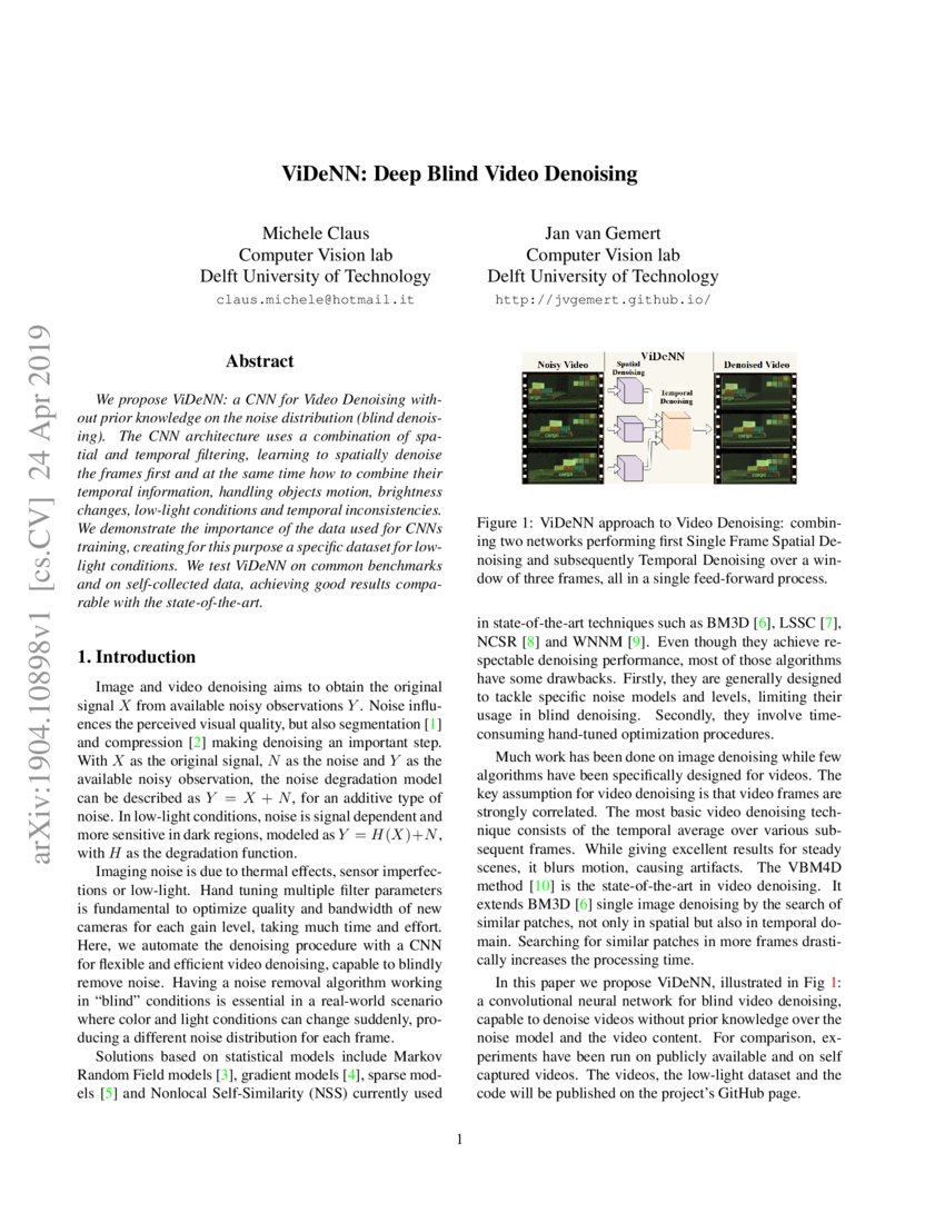 ViDeNN: Deep Blind Video Denoising | DeepAI