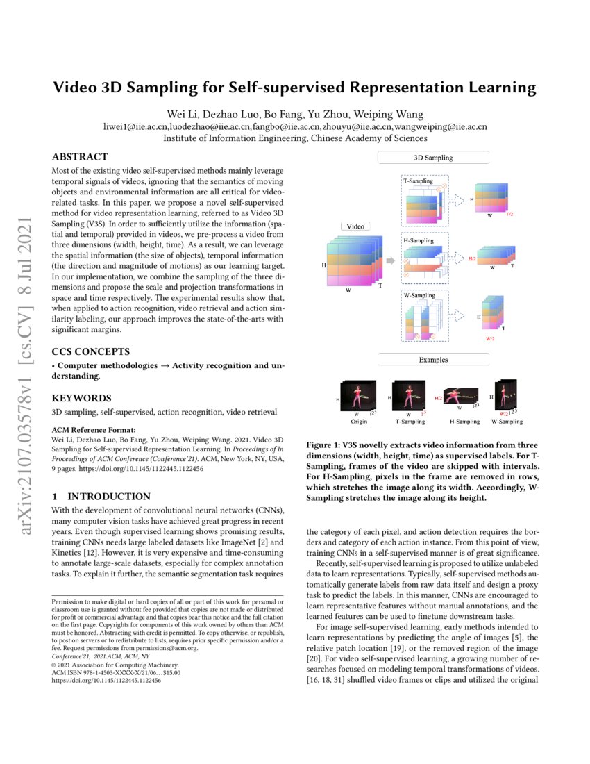 Video 3D Sampling for Self-supervised Representation Learning | DeepAI