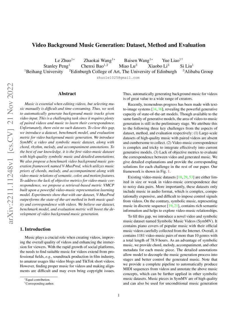 Video Background Music Generation Dataset Method And Evaluation Deepai