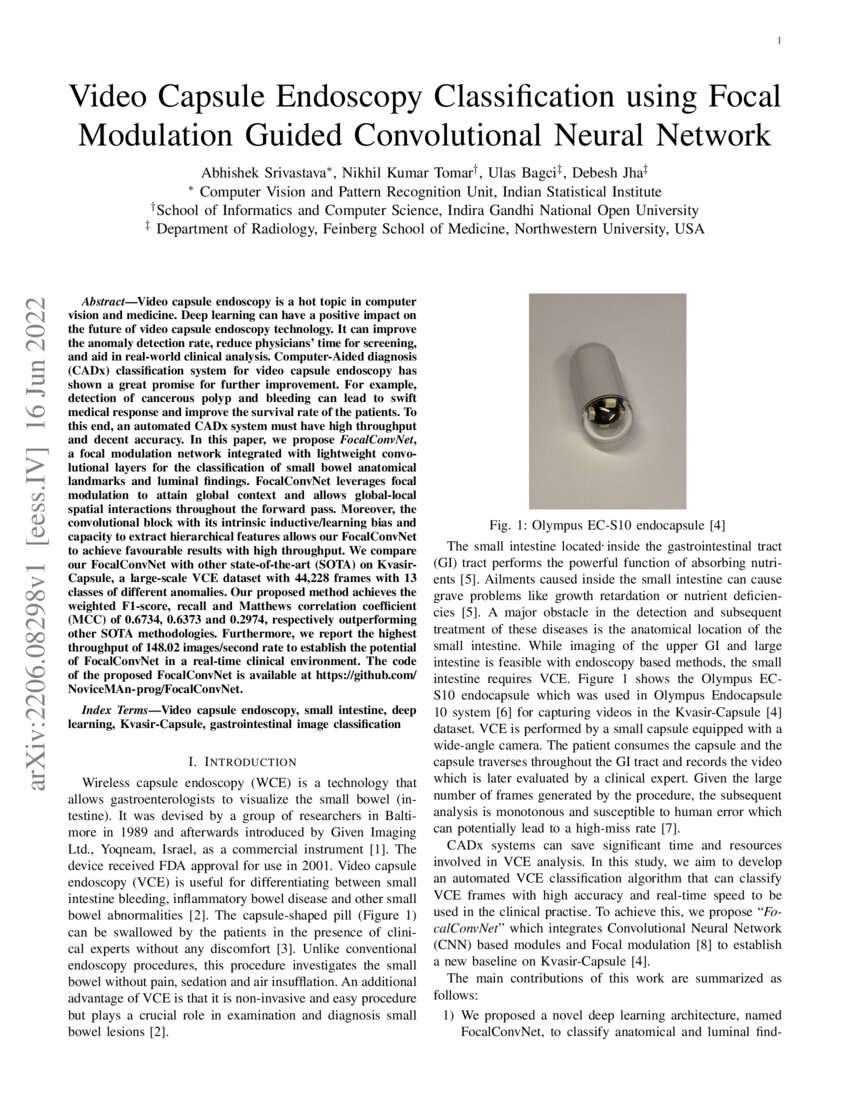Video Capsule Endoscopy Classification Using Focal Modulation Guided Convolutional Neural