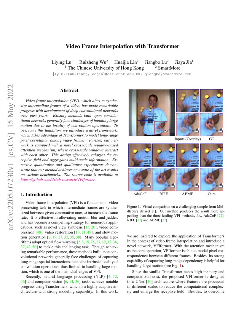 Video Frame Interpolation with Transformer | DeepAI