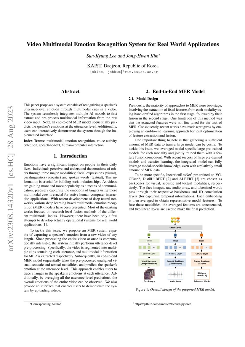 Video Multimodal Emotion Recognition System for Real World Applications ...
