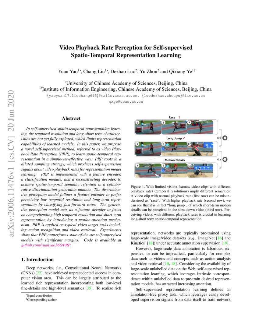Video Playback Rate Perception For Self Supervisedspatio Temporal Representation Learning Deepai