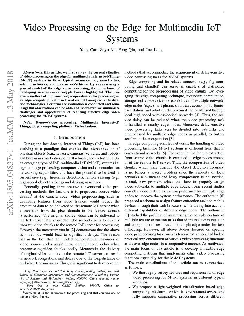 Video Processing on the Edge for Multimedia IoT Systems | DeepAI