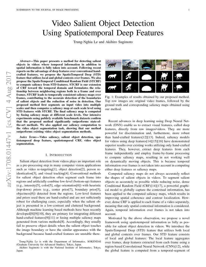 Video Salient Object Detection Using Spatiotemporal Deep Features Deepai