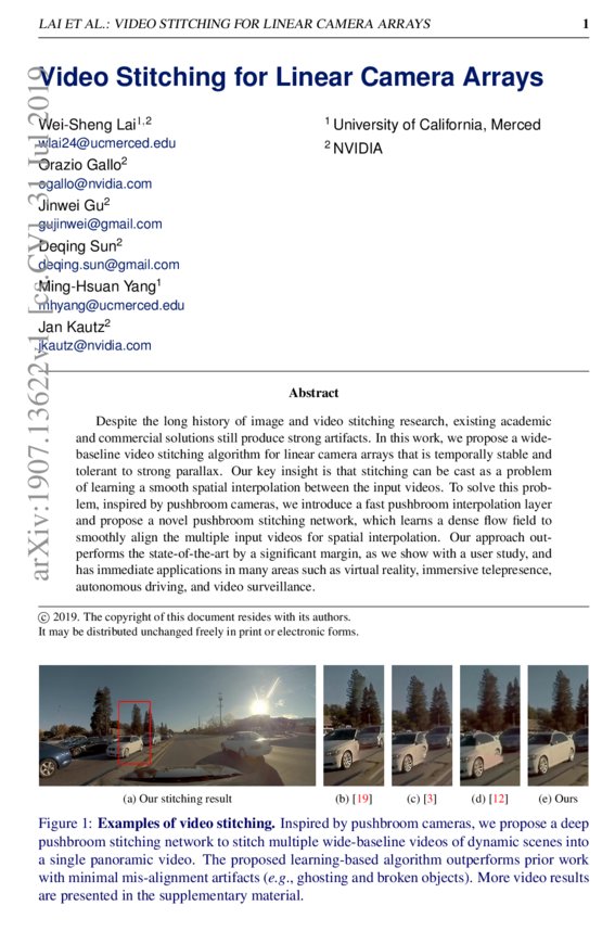 Video Stitching for Linear Camera Arrays | DeepAI