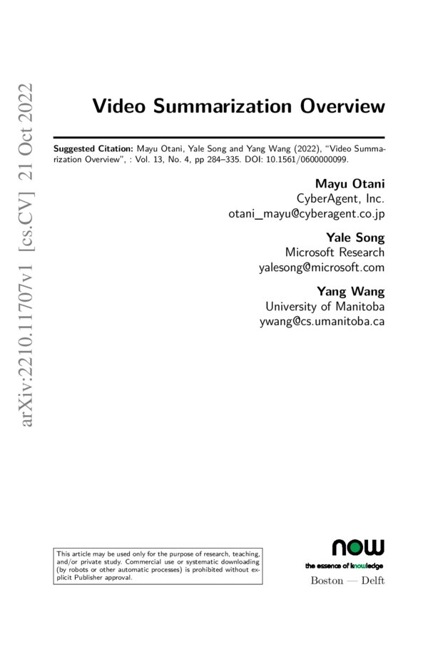 Video Summarization Overview | DeepAI