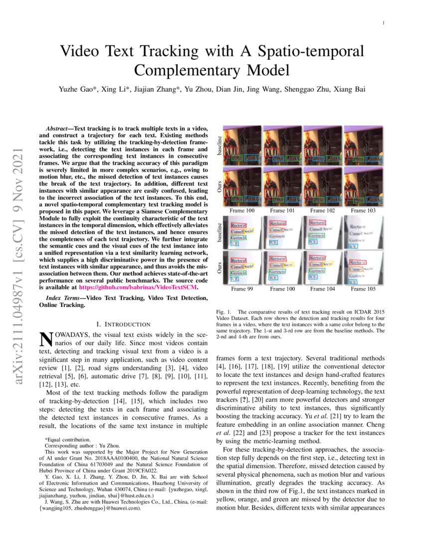 Video Text Tracking With a Spatio-Temporal Complementary Model | DeepAI
