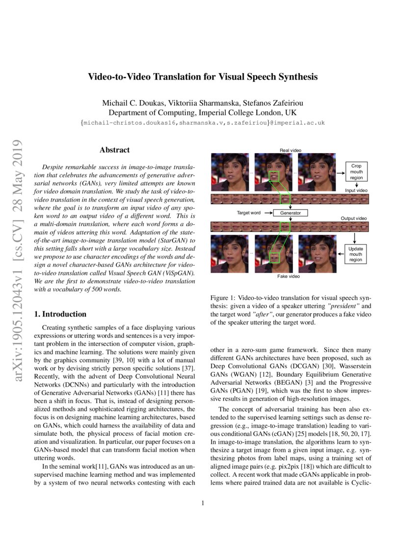 Video-to-Video Translation for Visual Speech Synthesis | DeepAI