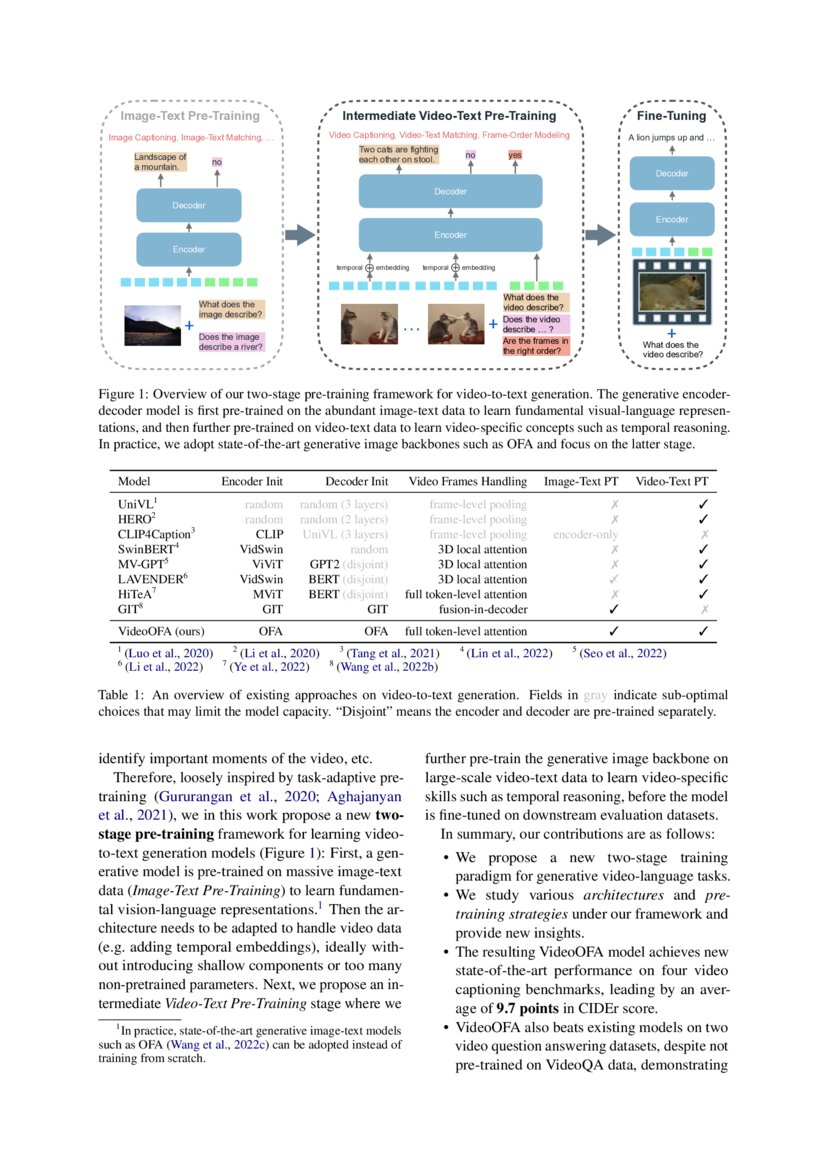 VideoOFA: Two-Stage Pre-Training for Video-to-Text Generation | DeepAI