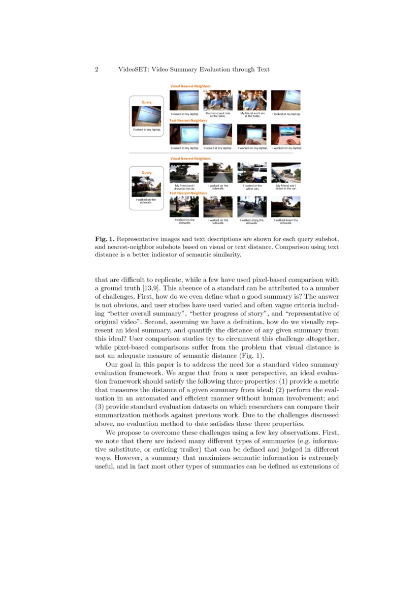 VideoSET: Video Summary Evaluation through Text | DeepAI