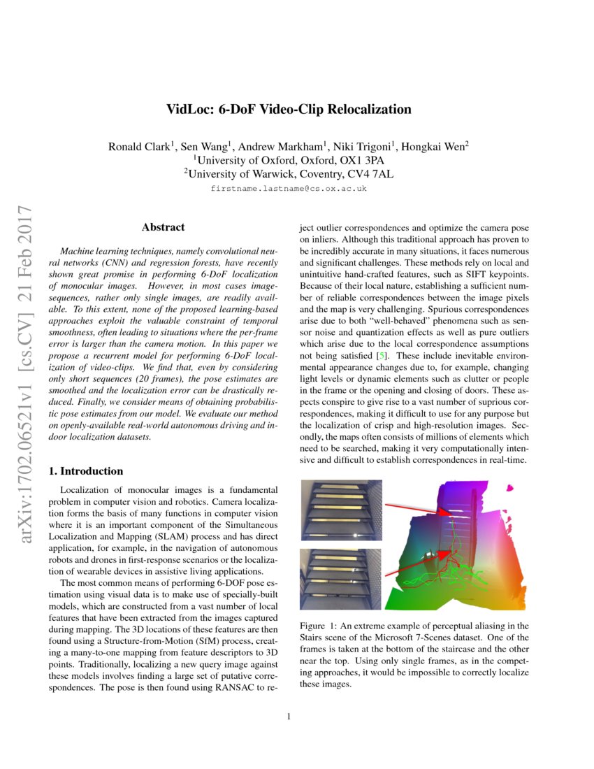 VidLoc: A Deep Spatio-Temporal Model for 6-DoF Video-Clip Relocalization | DeepAI