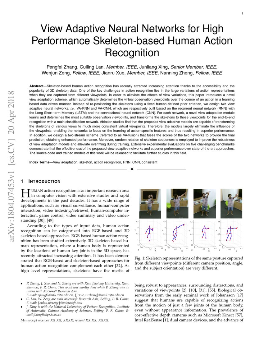 View Adaptive Neural Networks For High Performance Skeleton Based Human Action Recognition Deepai