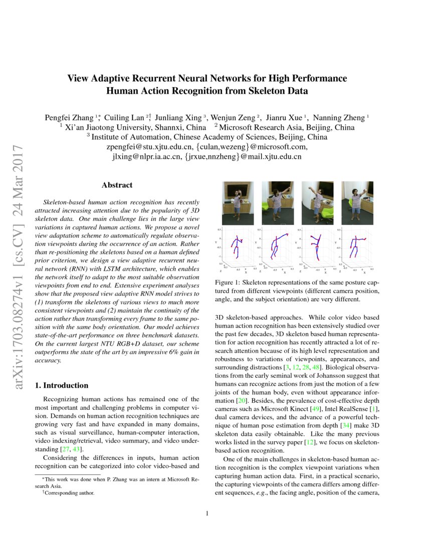 View Adaptive Recurrent Neural Networks For High Performance Human Action Recognition From