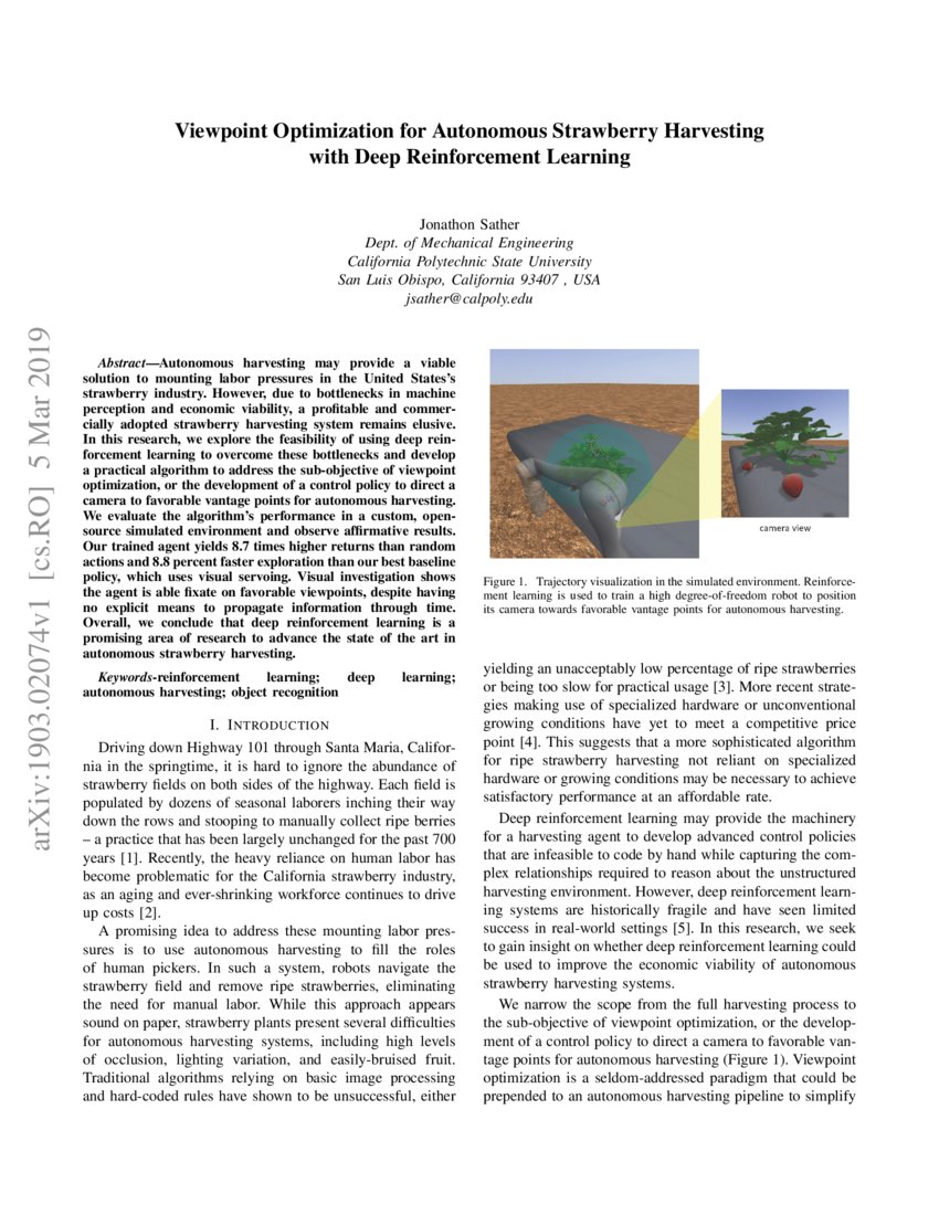 Viewpoint Optimization for Autonomous Strawberry Harvesting with Deep ...