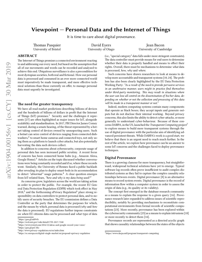 Viewpoint | Personal Data and the Internet of Things: It is time to ...