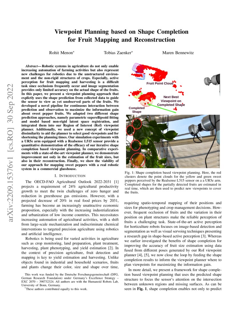 Viewpoint Planning based on Shape Completion for Fruit Mapping and Reconstruction | DeepAI