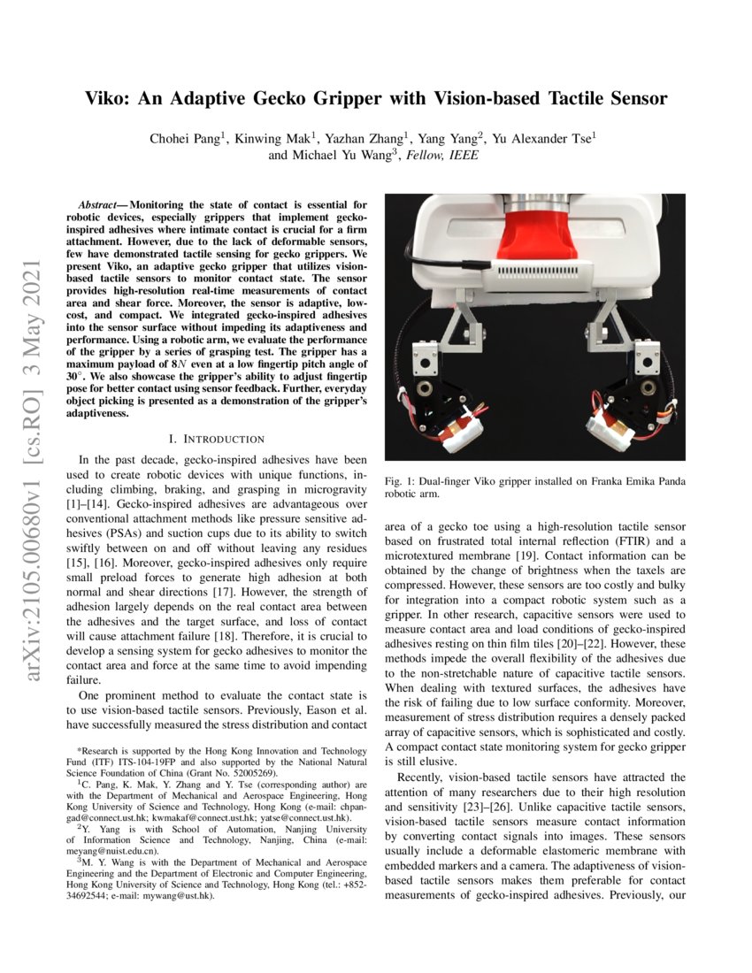 Viko: An Adaptive Gecko Gripper with Vision-based Tactile Sensor | DeepAI