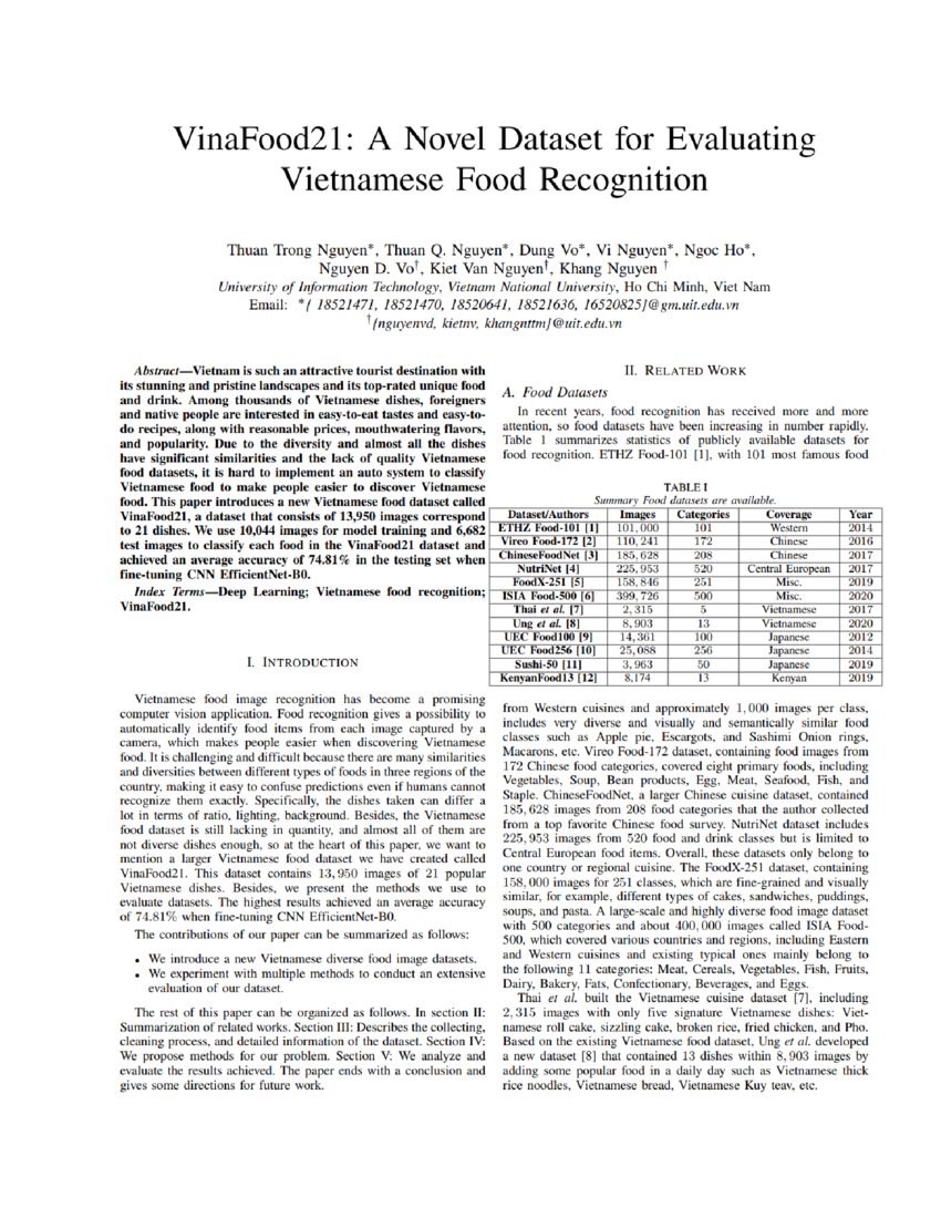 VinaFood21: A Novel Dataset for Evaluating Vietnamese Food Recognition ...
