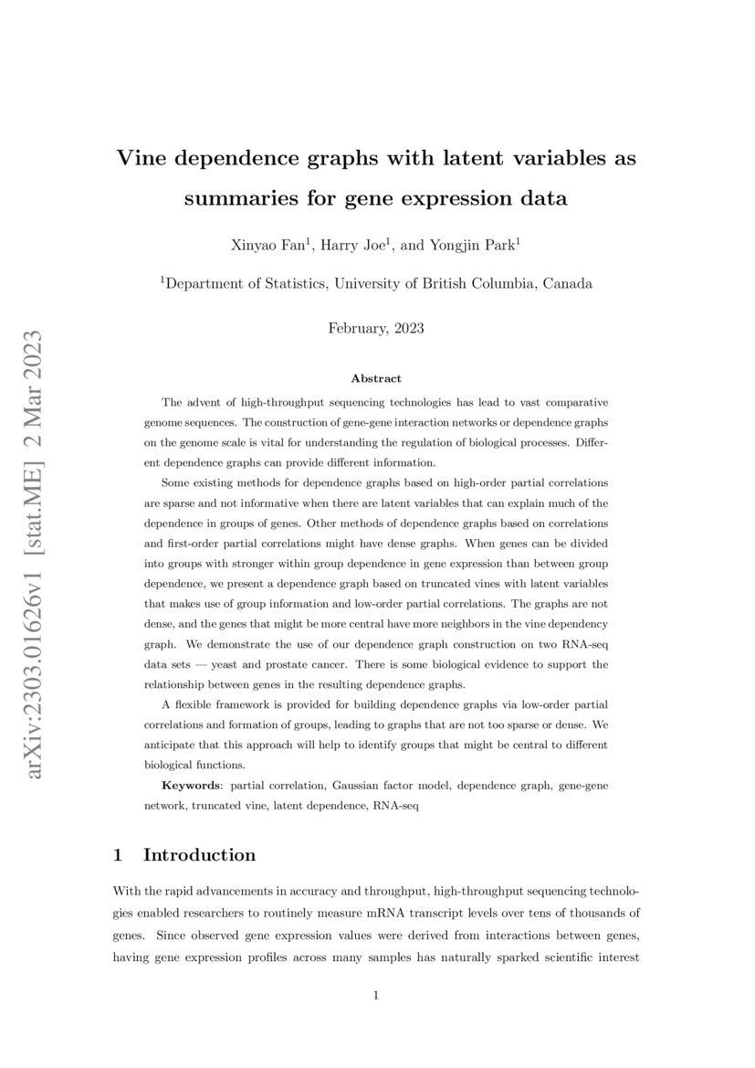 Vine Dependence Graphs With Latent Variables As Summaries For Gene
